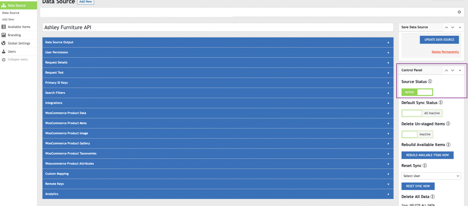 Activate Data Source - WP Data Sync