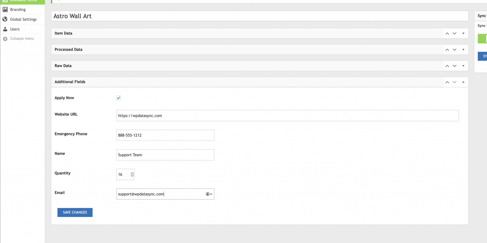 Additional Fields Wp Data Sync