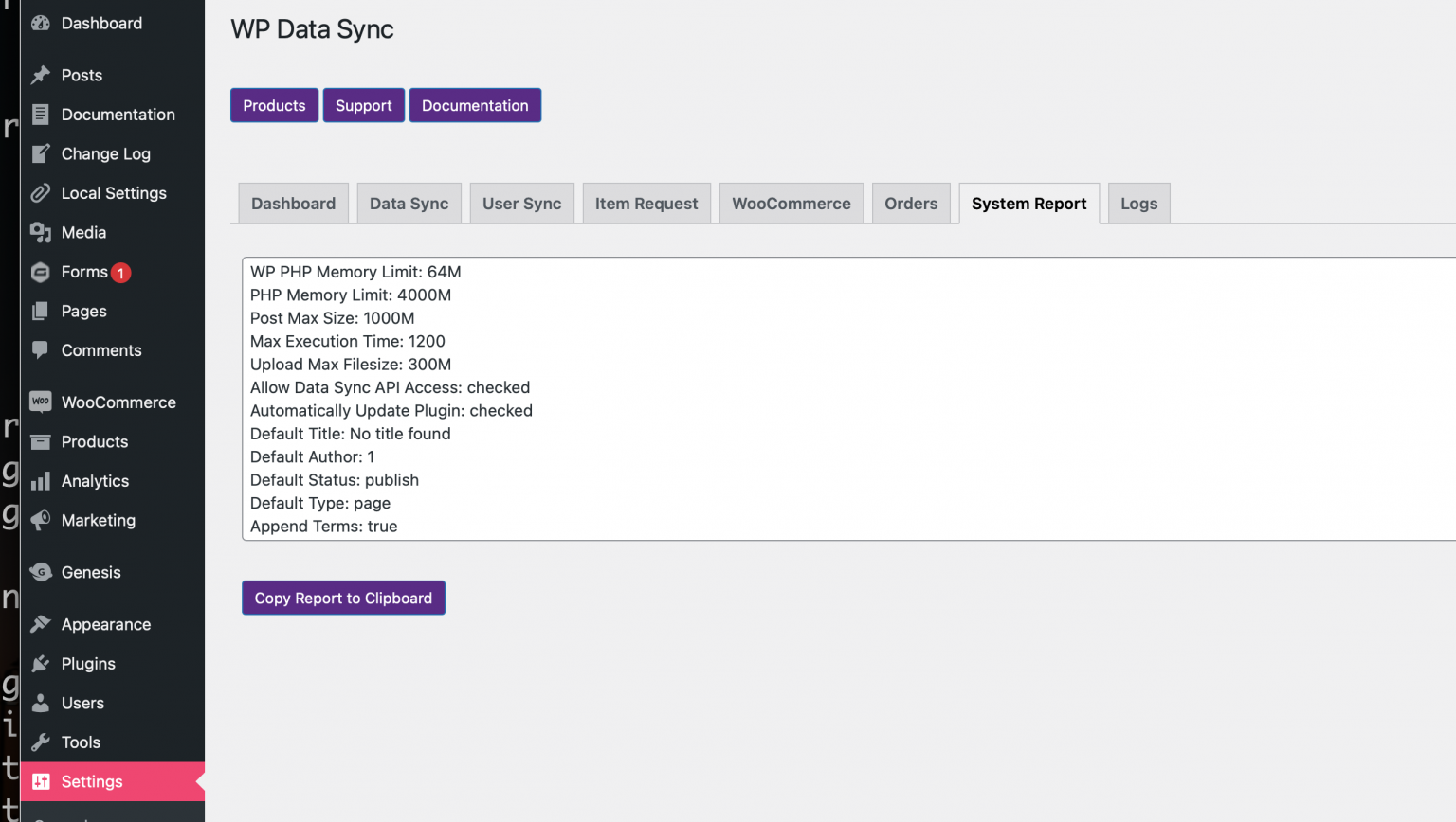 System Report - WP Data Sync